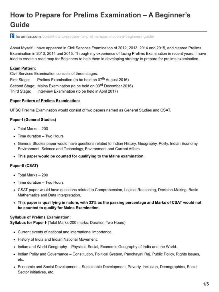 How To Prepare For Prelims Examination - A Beginner's Guide | PDF