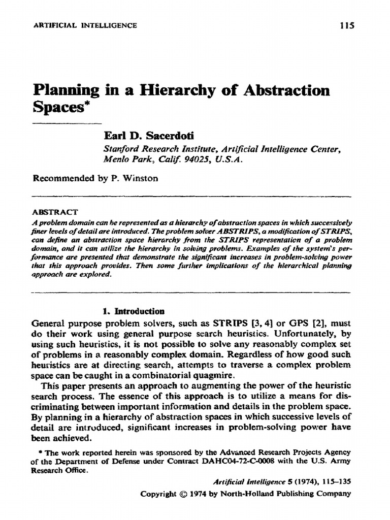 Planning in A Hierarchy of Abstraction Spaces : Earl D. Sacerdoti | PDF | Abstraction | Hierarchy