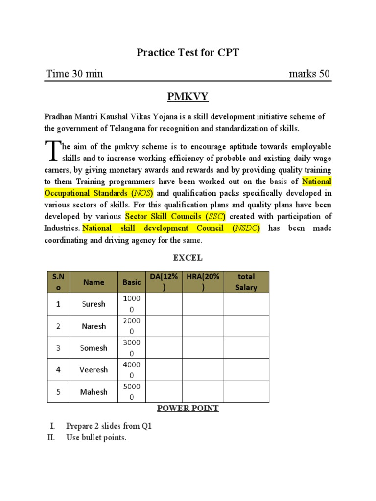 Time 30 Min Marks 50: Practice Test For CPT | PDF
