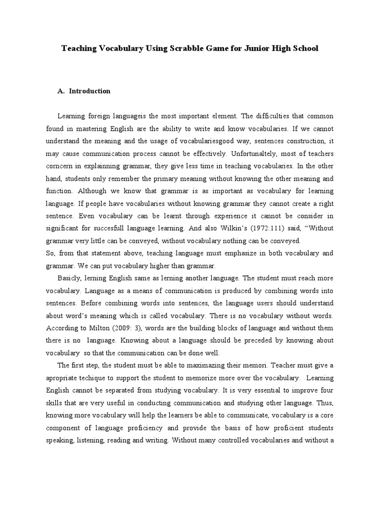 Teaching Vocabulary Using Scrabble Game For Junior High School | PDF ...