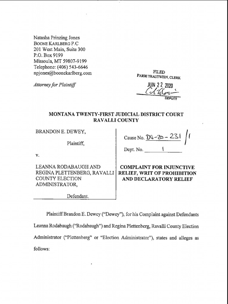 Complaint For Injunctive Relief, Writ of Prohibiition and Declaratory Relief With Exhibits | PDF