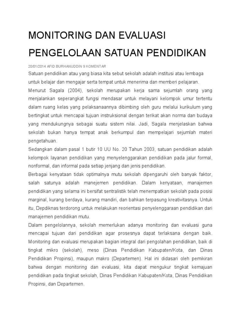Monitoring Dan Evaluasi Pengelolaan Satuan Pendidikan | PDF