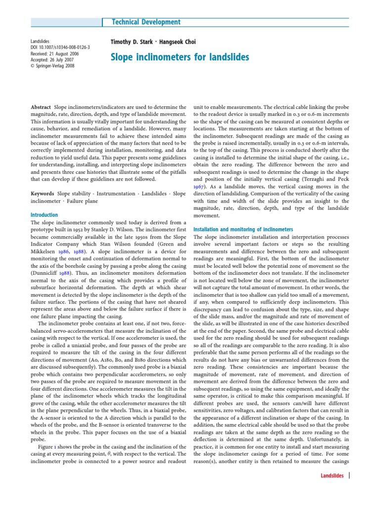 Slope Inclinometers For Landslides: Technical Development | PDF ...