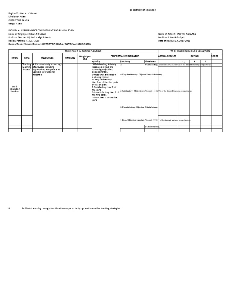 Ipcrf Excel | PDF | Teaching Method | Lesson Plan