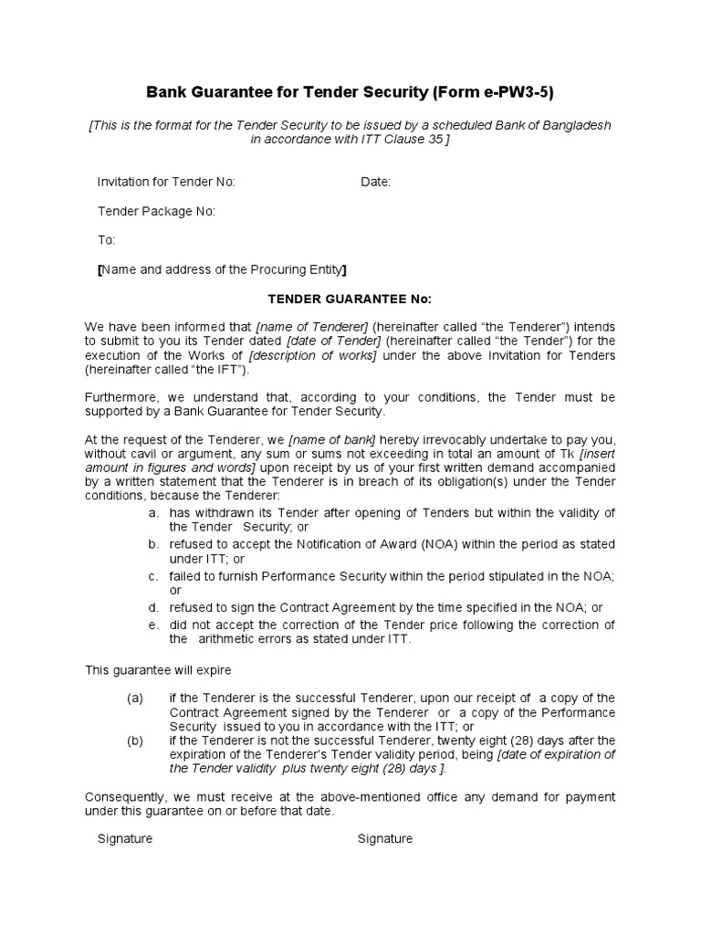 Bank Guarantee For Tender Security | PDF | Guarantee | Private Law