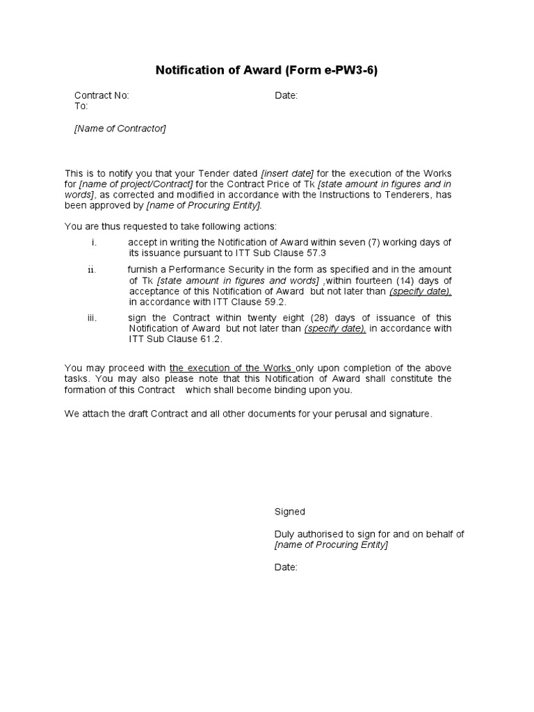 Notification of Award for Contract Execution | PDF | Business