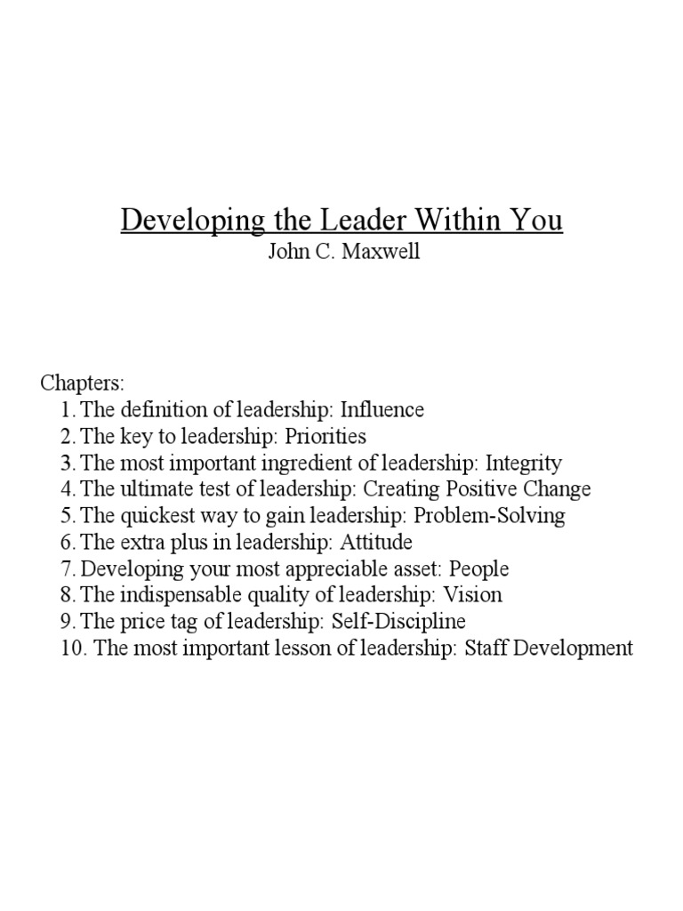 Developing The Leader Within You by John C | PDF | Leadership ...