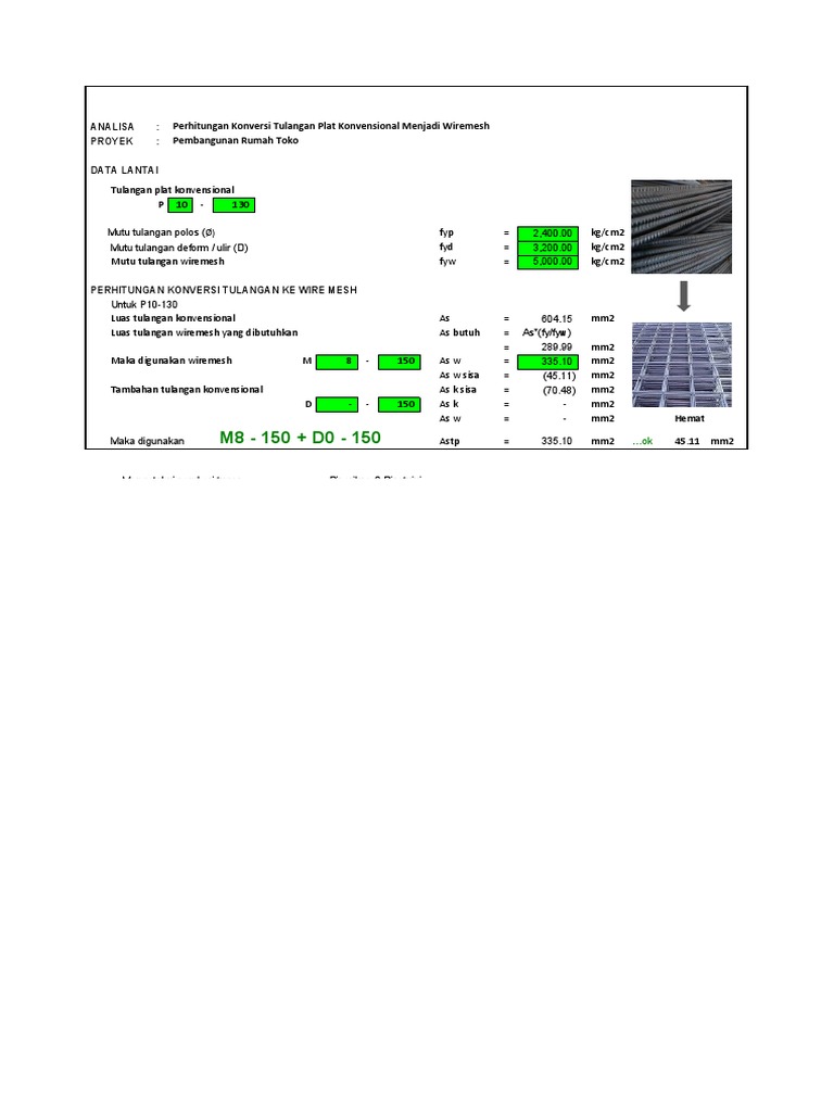 Konversi Besi Tulangan Ke Wire Mesh | PDF