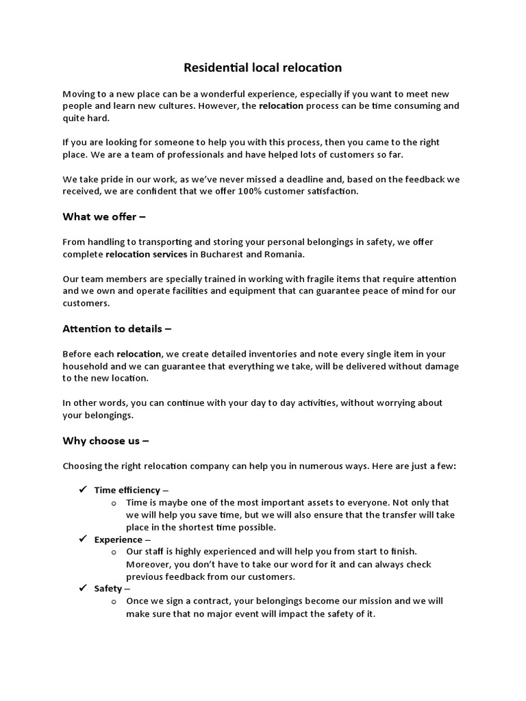 Residential Local Relocation | PDF | Business