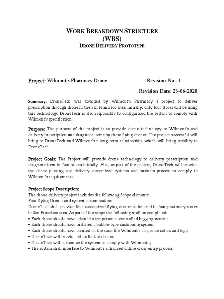 Work Breakdown Structure WBS Drone Delivery | PDF | Interface ...