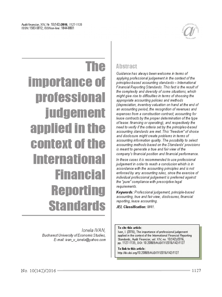 The Importance of Professional Judgement Applied in The Context of The ...