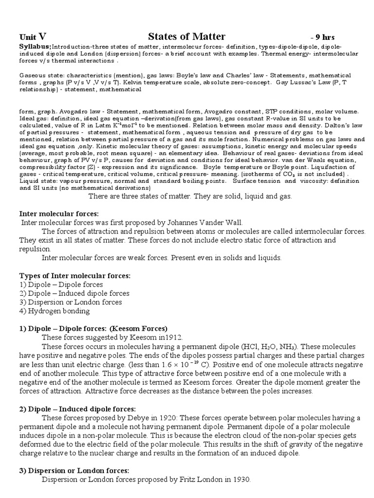 Understanding States of Matter and Gas Laws | PDF | Intermolecular ...