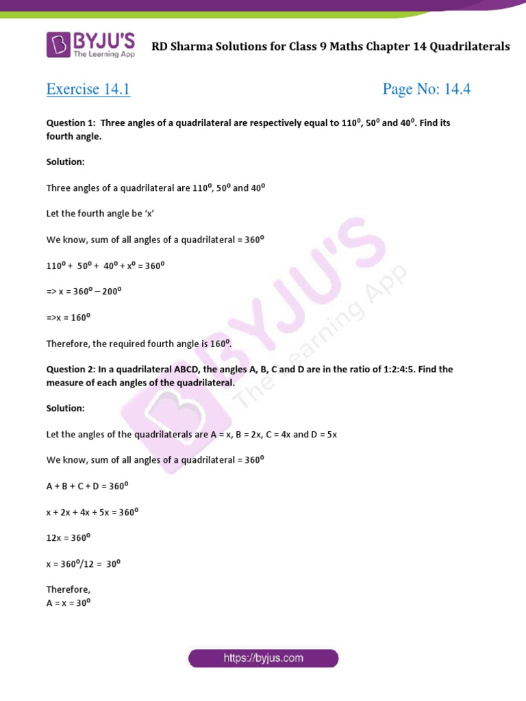 RD Sharma Solution Class 9 Maths Chapter 14 Quadrilaterals | PDF | Rectangle | Classical Geometry