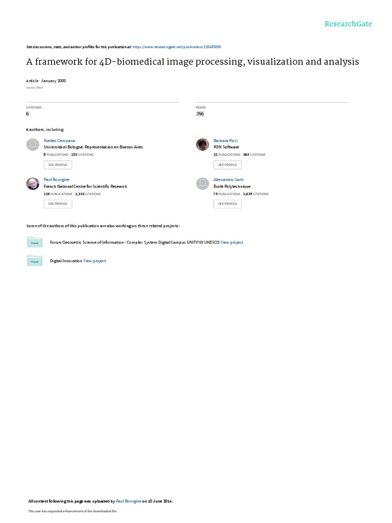 A Framework For 4d-Biomedical Image Processing, Visualization and Analysis | PDF | Image ...
