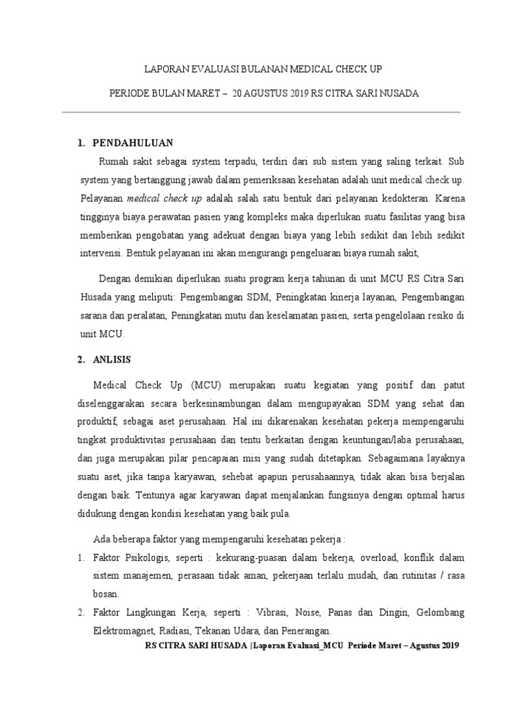 Contoh Laporan Mcu | PDF