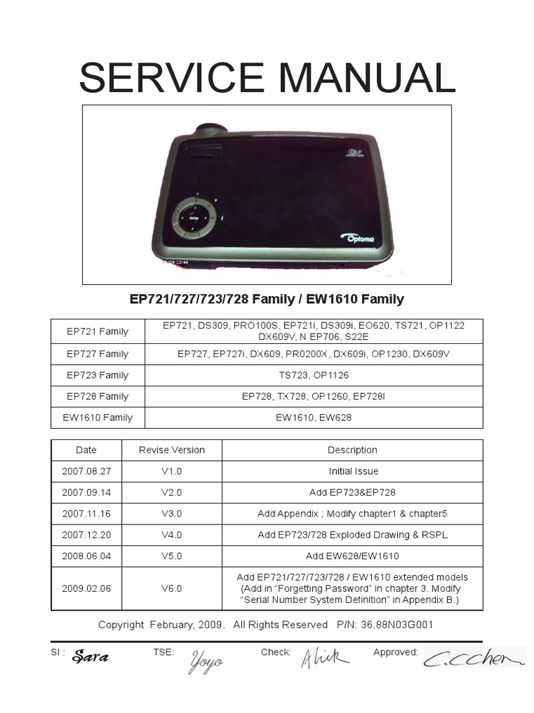 Optoma EP721 - EP727 - EP723 - EP728 - EW1610 Family V6.0 (DDP2230-USB ...