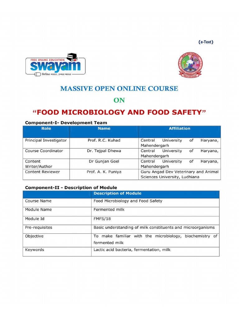 Food Microbiology Swayam Module 18