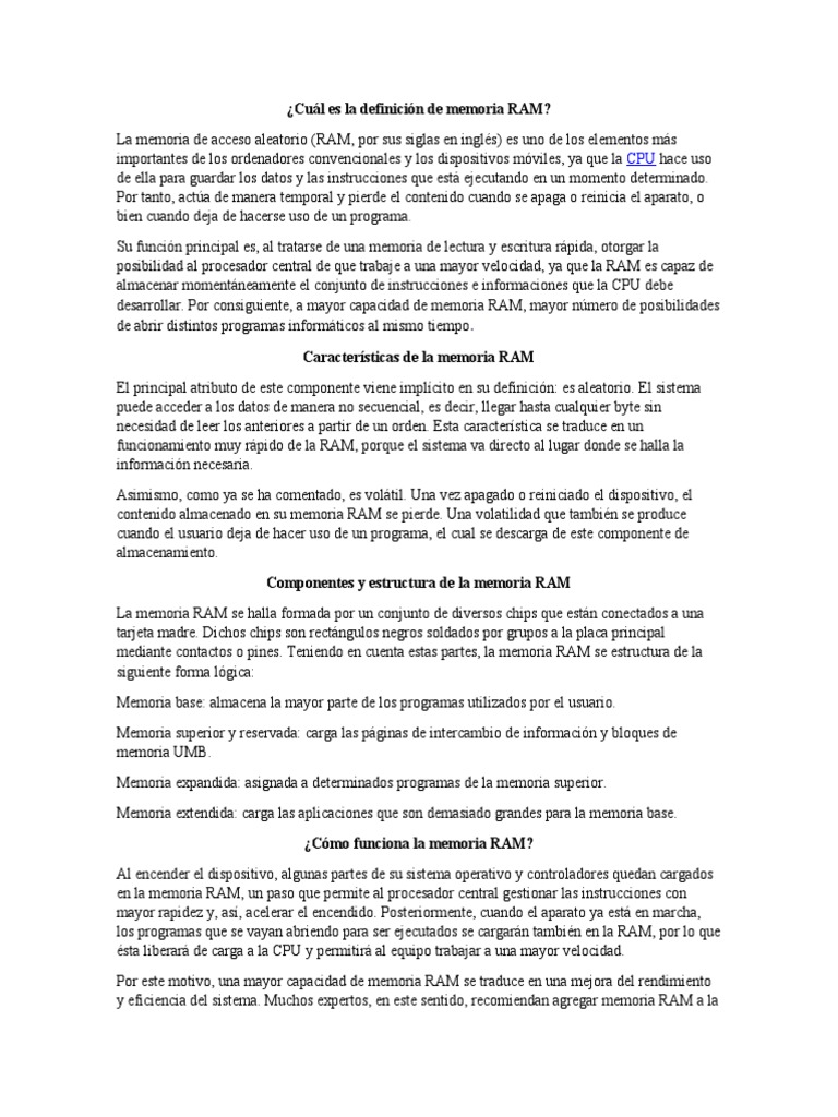 Cuál Es La Definición de Memoria RAM | PDF | Memoria de acceso ...