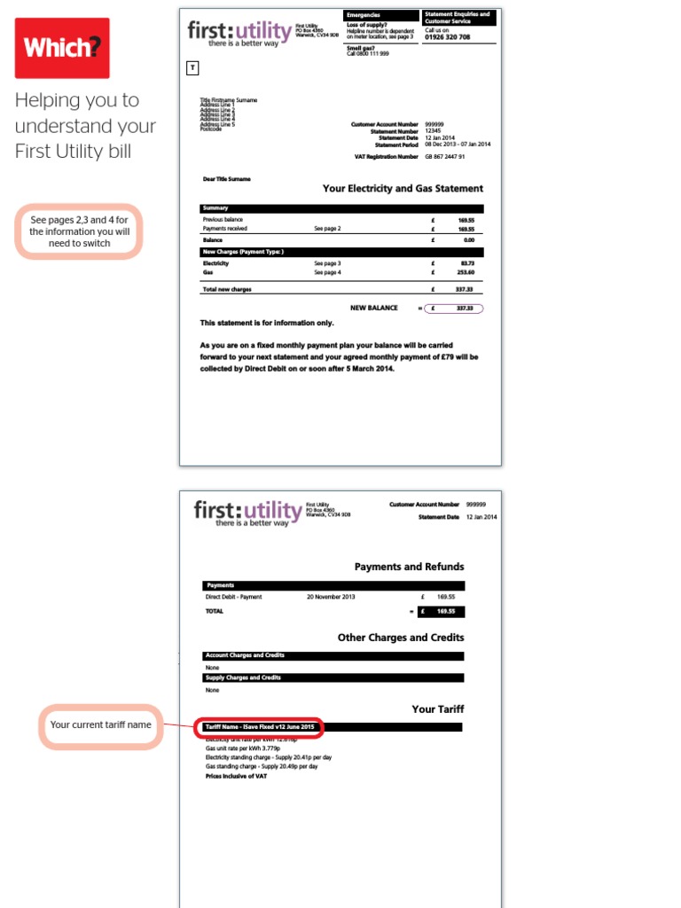 First Utility Bill Summary 2014 | PDF | Debit Card | Cheque
