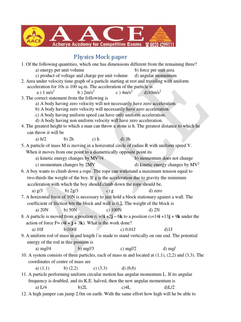 Test AACE | PDF | Inductor | Photoelectric Effect