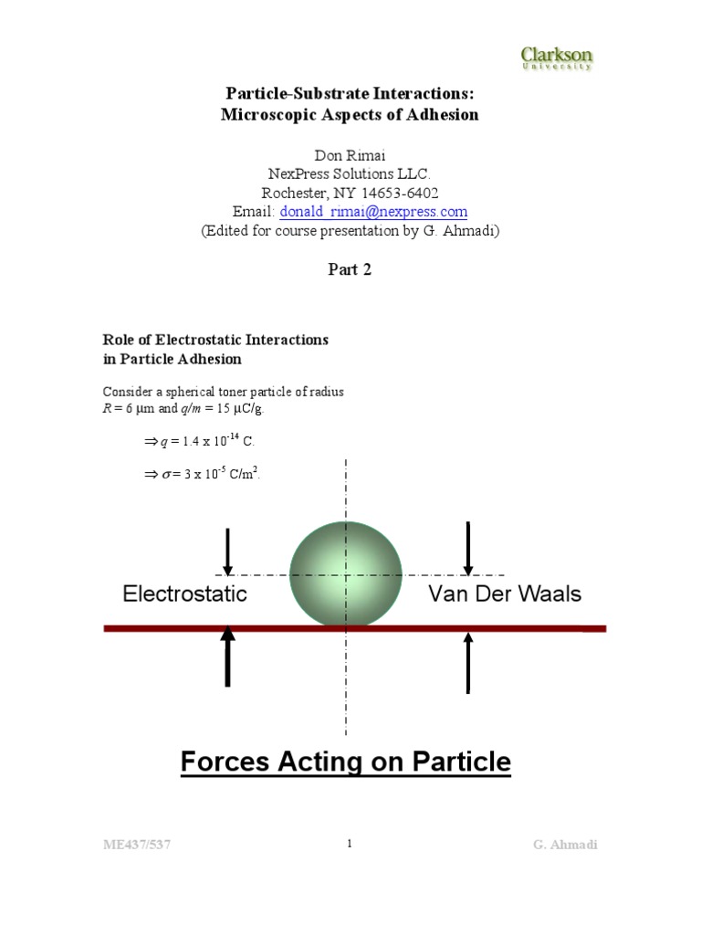 Forces Acting On Particle: Van Der Waals Electrostatic | PDF | Adhesion ...