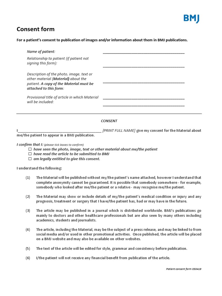 BMJ Patient Consent Form Template | PDF | Consent | Patient
