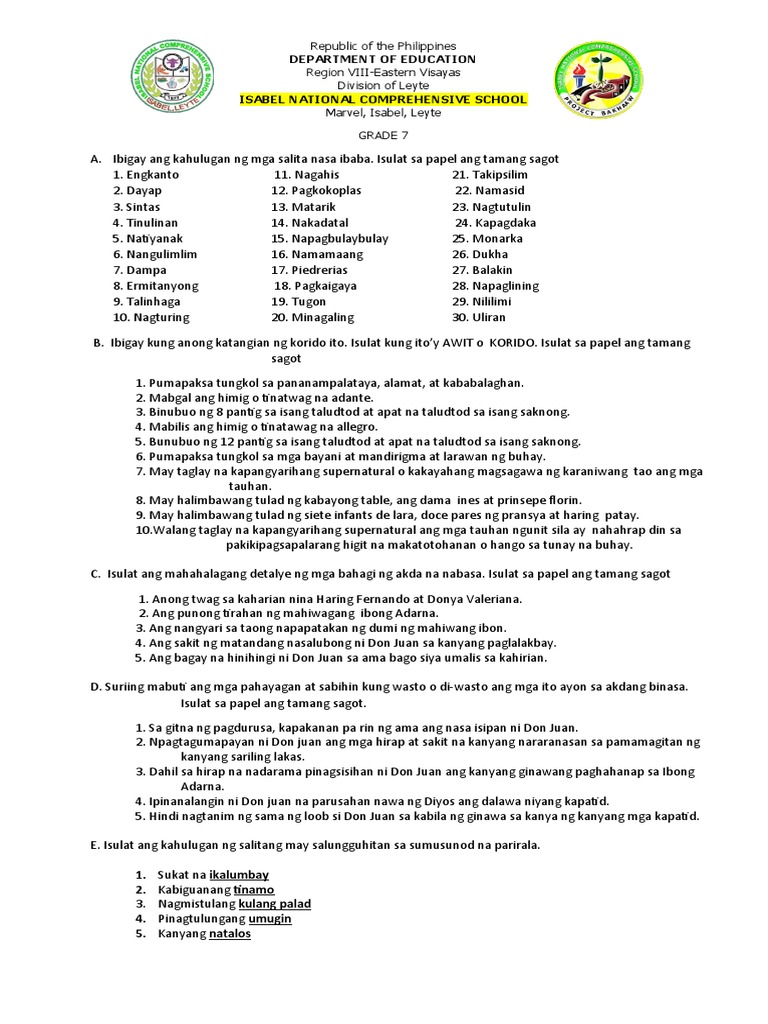 Activity For Grade 7 | PDF