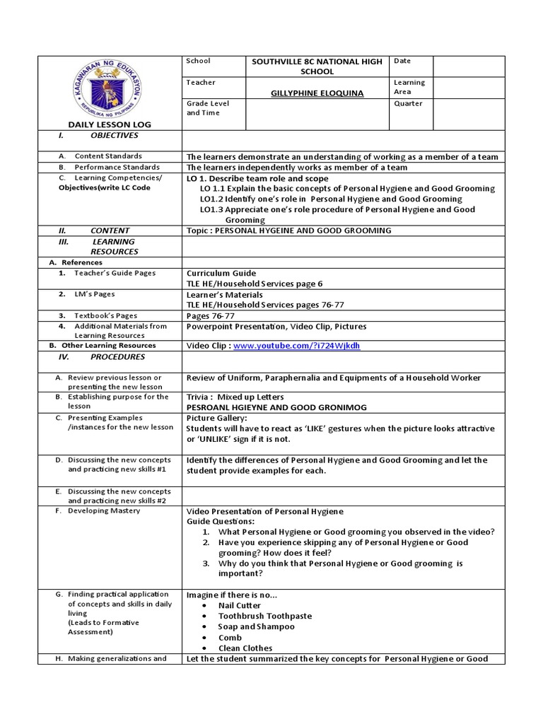 DAILY LESSON LOG Template | PDF | Behavior Modification | Learning