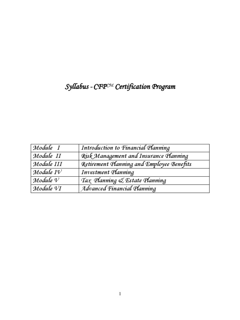 Syllabus - CFP Certification Program | PDF | Insurance | Pension