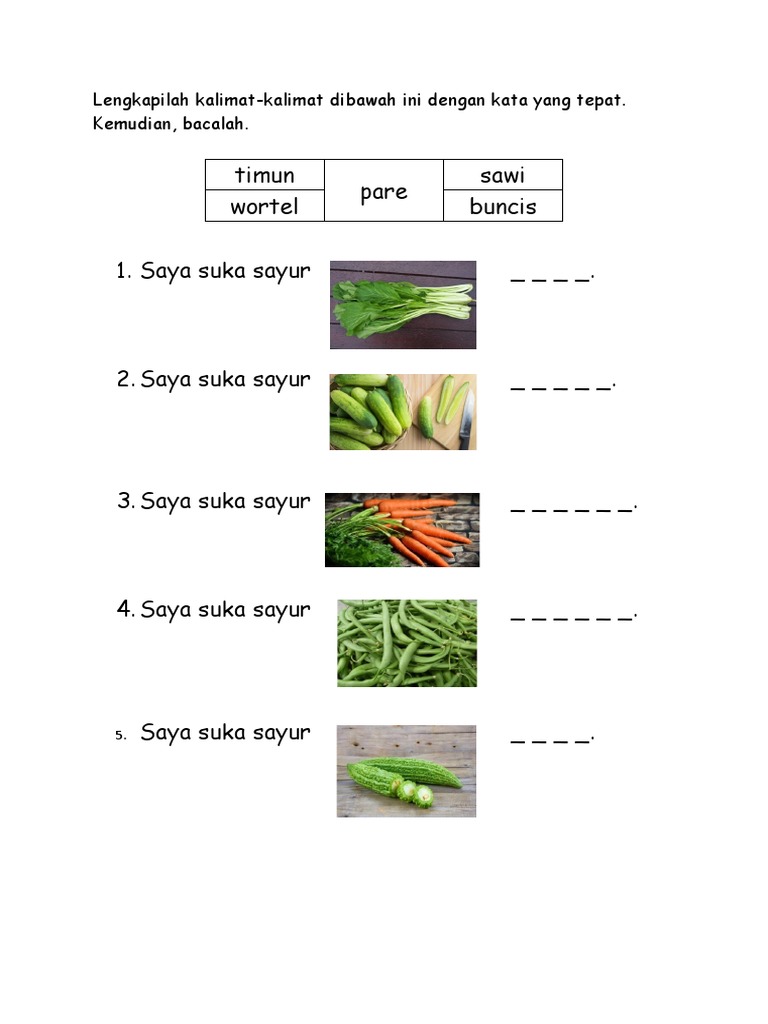 It's A Worksheet-Latihan Melengkapi Nama Sayuran | PDF