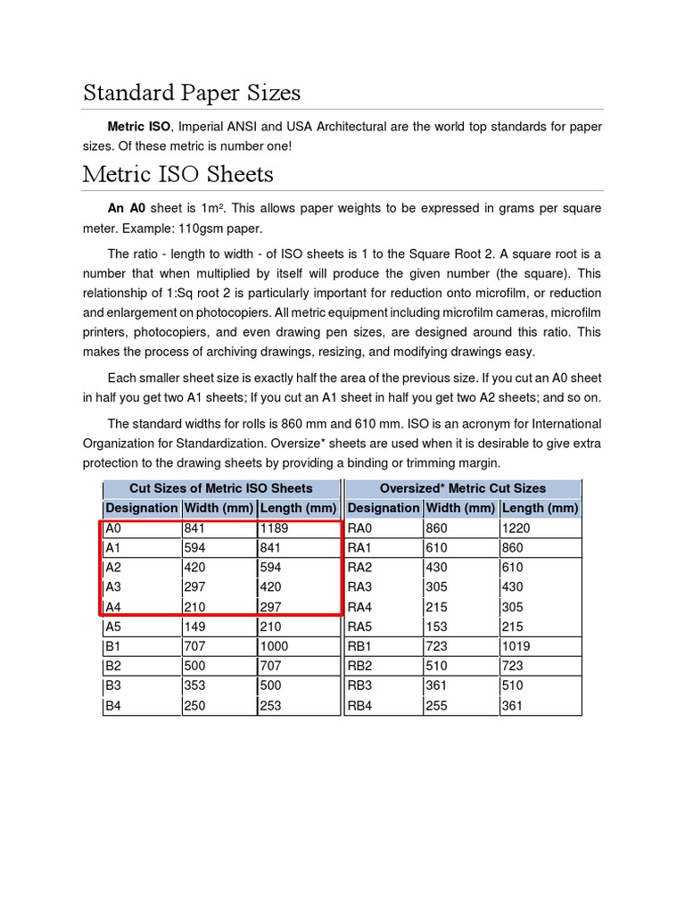 Standard Paper Sizes ISO ANSI | PDF | Graphic Design | Art Media