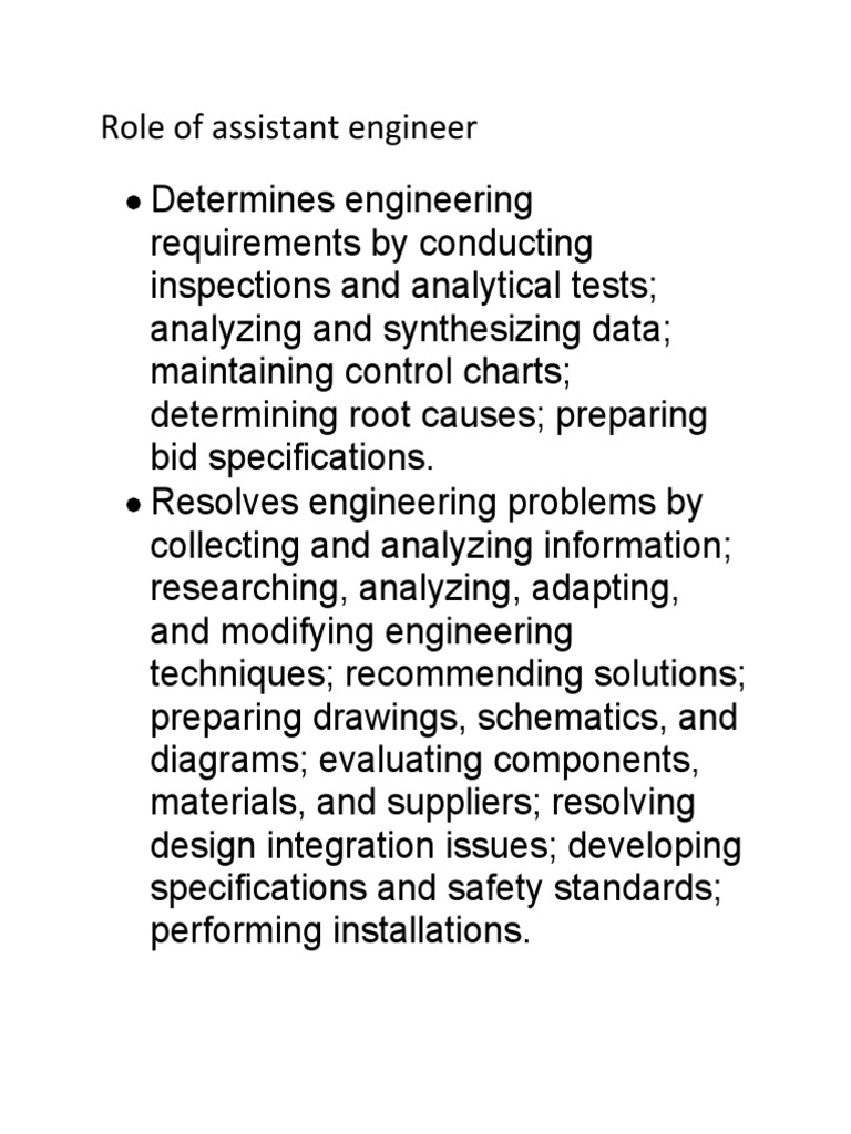 Assistant Engineer Job Duties: Testing, Problem Solving, Reporting ...