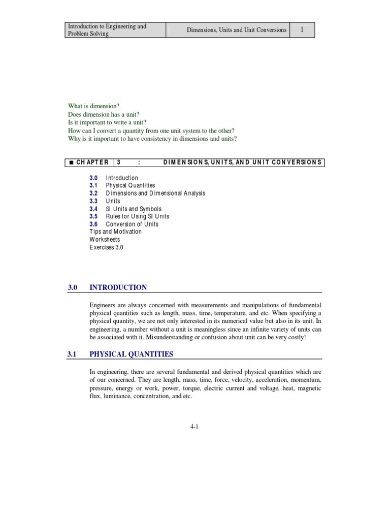 Introduction To Engineering and Problem Solving Dimensions, Units and ...