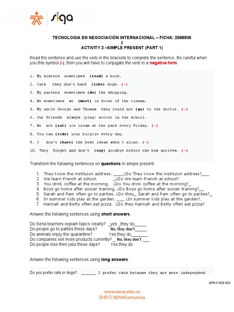 Activity 3 - Simple Present (Part I) | PDF