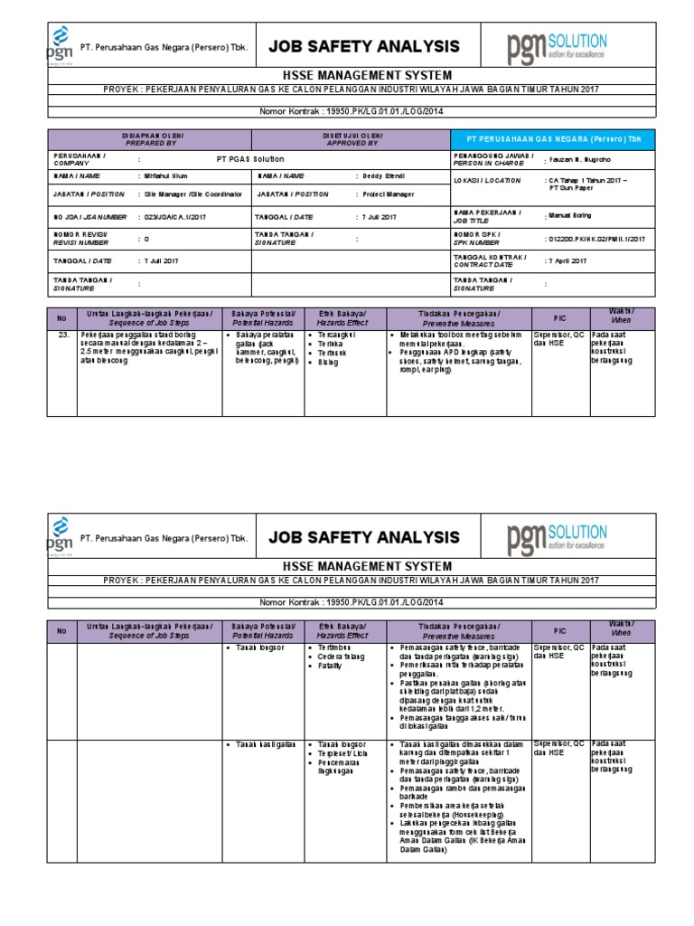 JSA Manual Boring | PDF