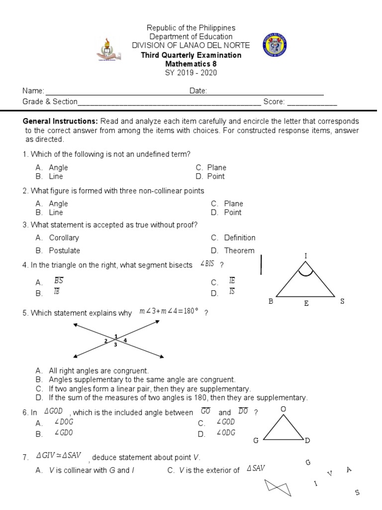 Math 8 Quarter 3 | PDF | Euclid | Triangle