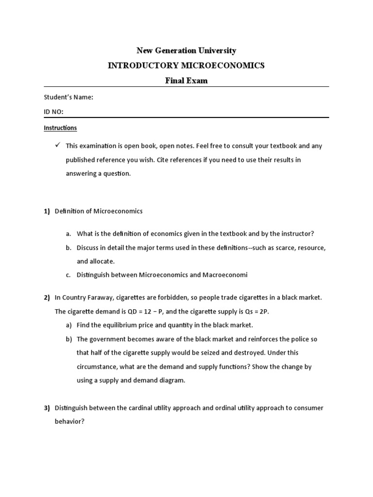 Final Exam Microeconomics | PDF | Microeconomics | Supply And Demand
