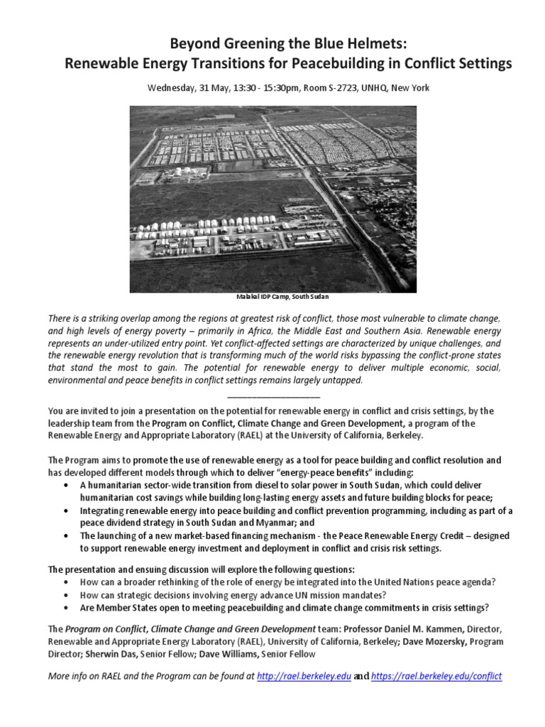 Flyer - Renewable Energy in Conflict Settings - 31 May UNHQ2 | PDF ...