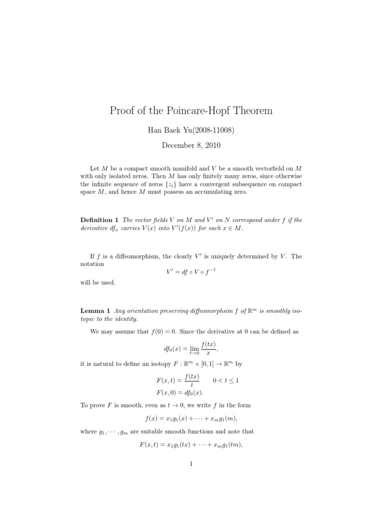 Proof of Poincare-Hopf Theorem | Download Free PDF | Differentiable ...
