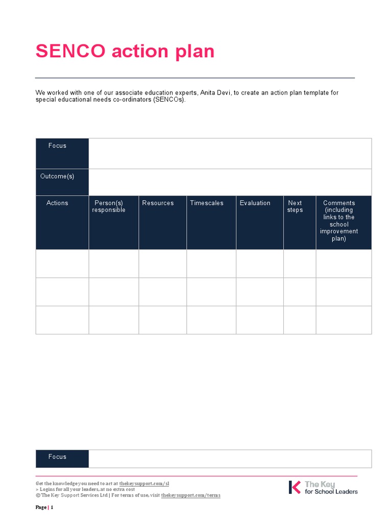 KeyDoc SENCO Action Plan | PDF | Behavior Modification | Learning