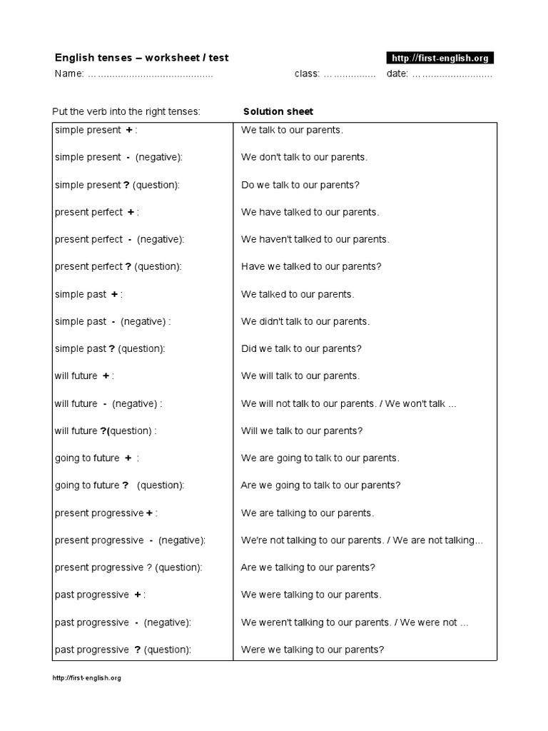 English Tenses Worksheet and Test | PDF | Language Arts & Discipline