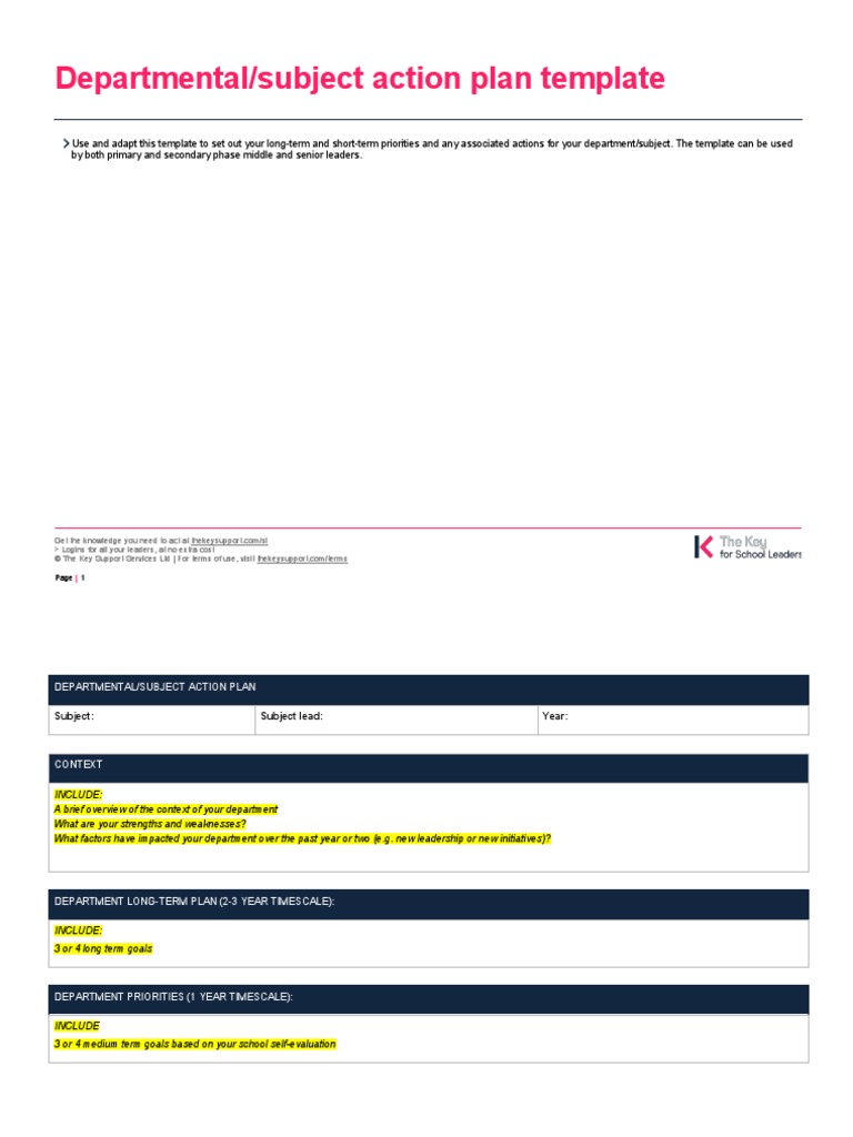 Departmental/subject Action Plan Template: Logins For All Your Leaders ...