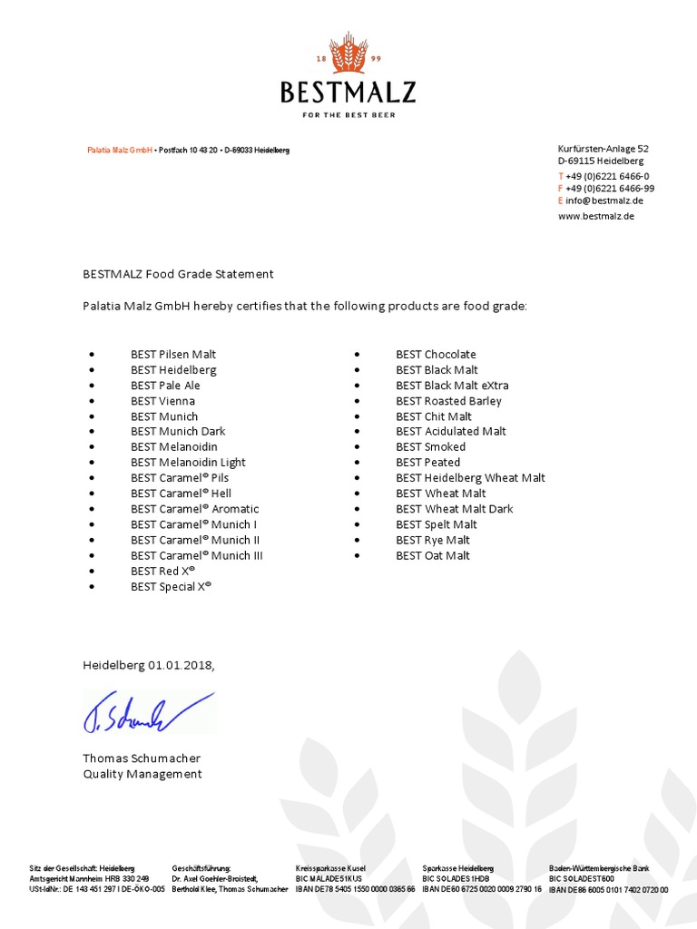 Food Grade Certificate PDF | PDF