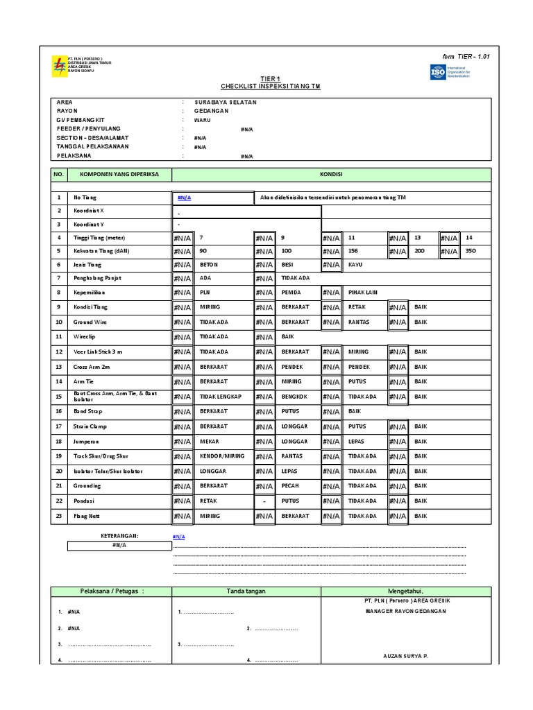 Checklist Inspeksi Tiang TM | PDF
