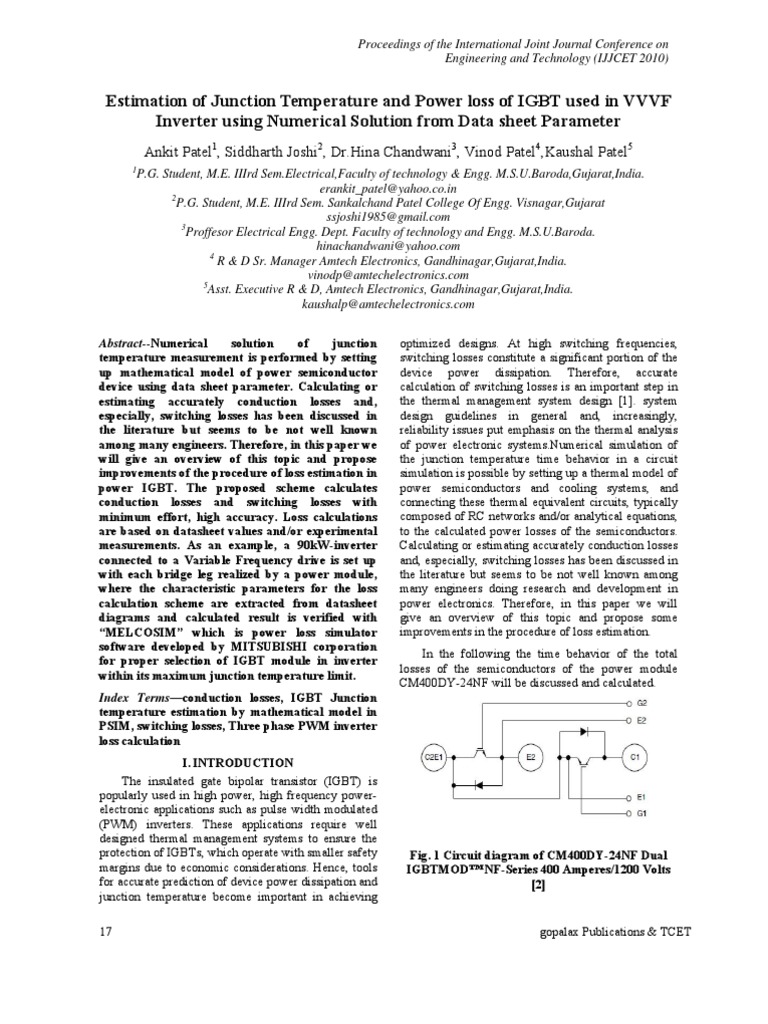 Estimation of Junction Temperature and Power Loss of IGBT Used in VVVF ...