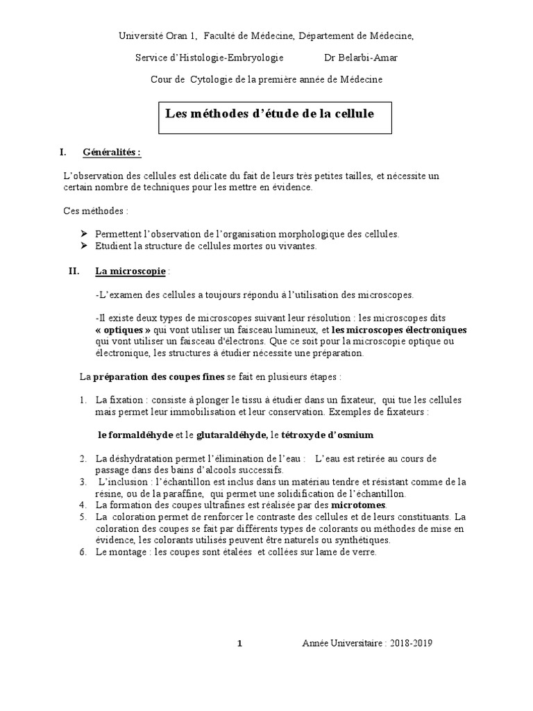 4-Methodes D - Étude de La - Cellule | PDF | Microscope électronique | Cellule (Biologie)