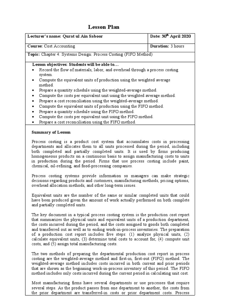 Chapter 4 Systems Design Process Costing | PDF | Cost Of Goods Sold | Production And Manufacturing
