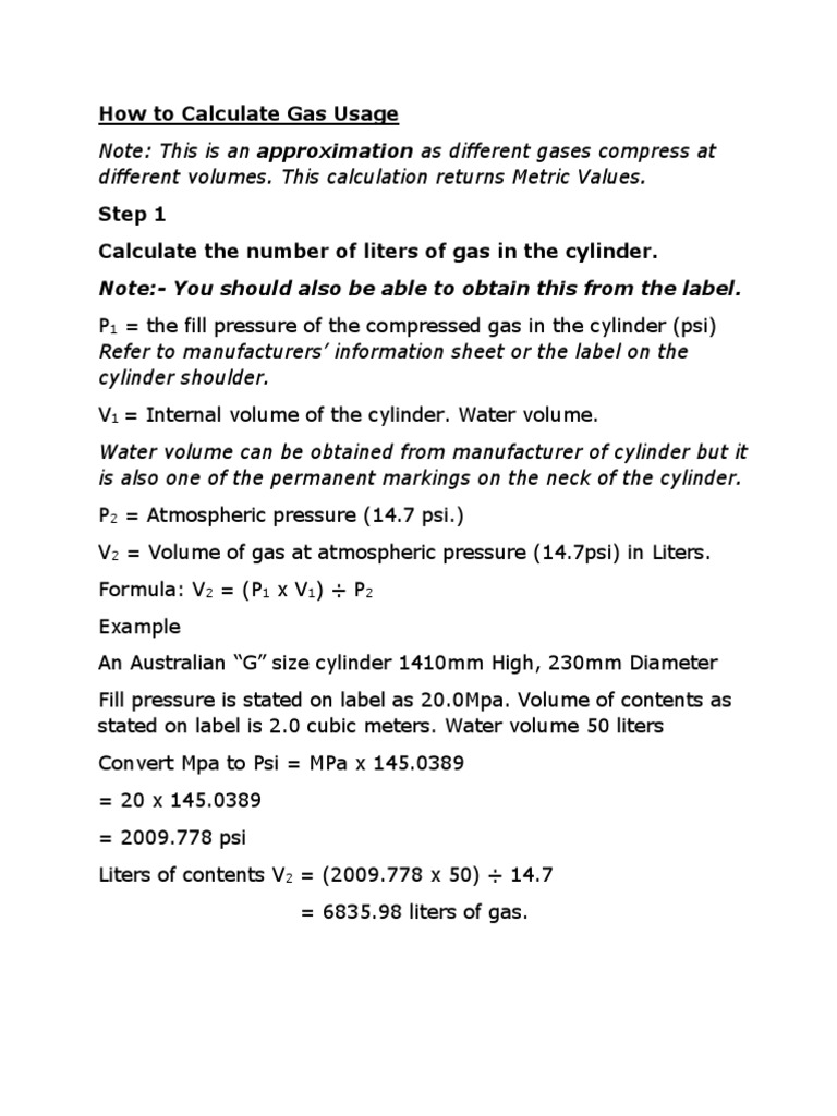 Gas Calculation Sheet