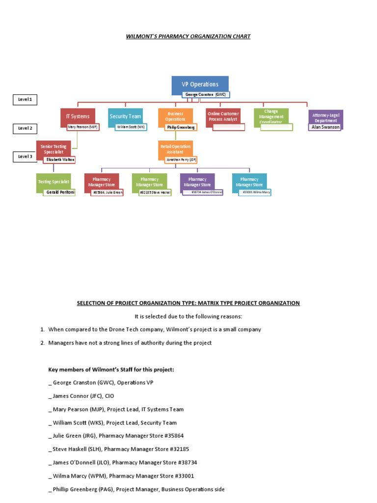 Wilmont's Pharmacy Organization Chart