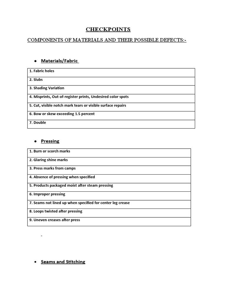Comprehensive Garment Defect List | PDF | Home & Garden
